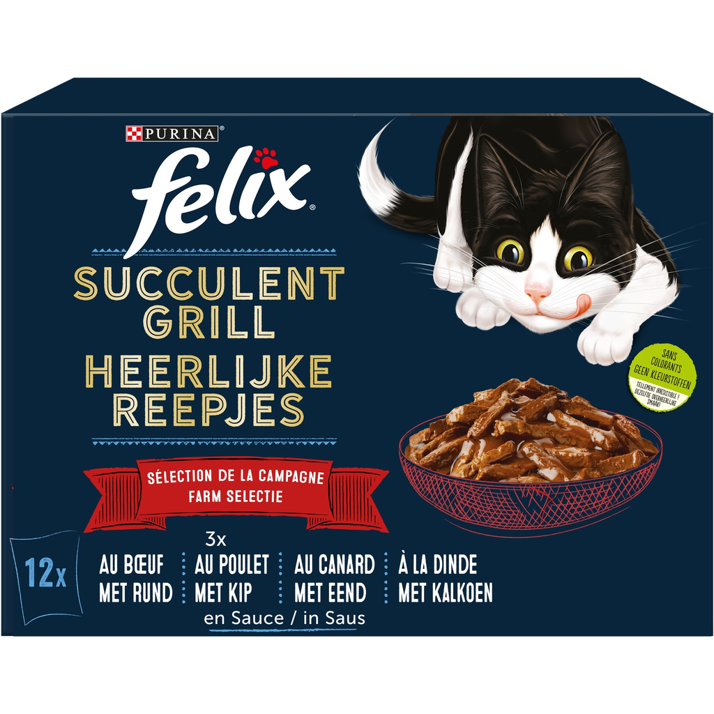 Felix Grill Pour Chat Adulte Au Boeuf, Poulet Canard & À La Dinde En ...